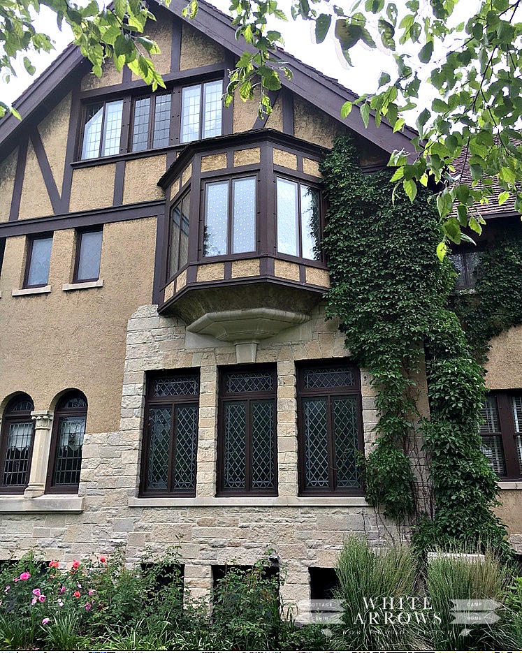 Park Avenue Tudor Stained Glass Bay Window ~ White Arrows Home