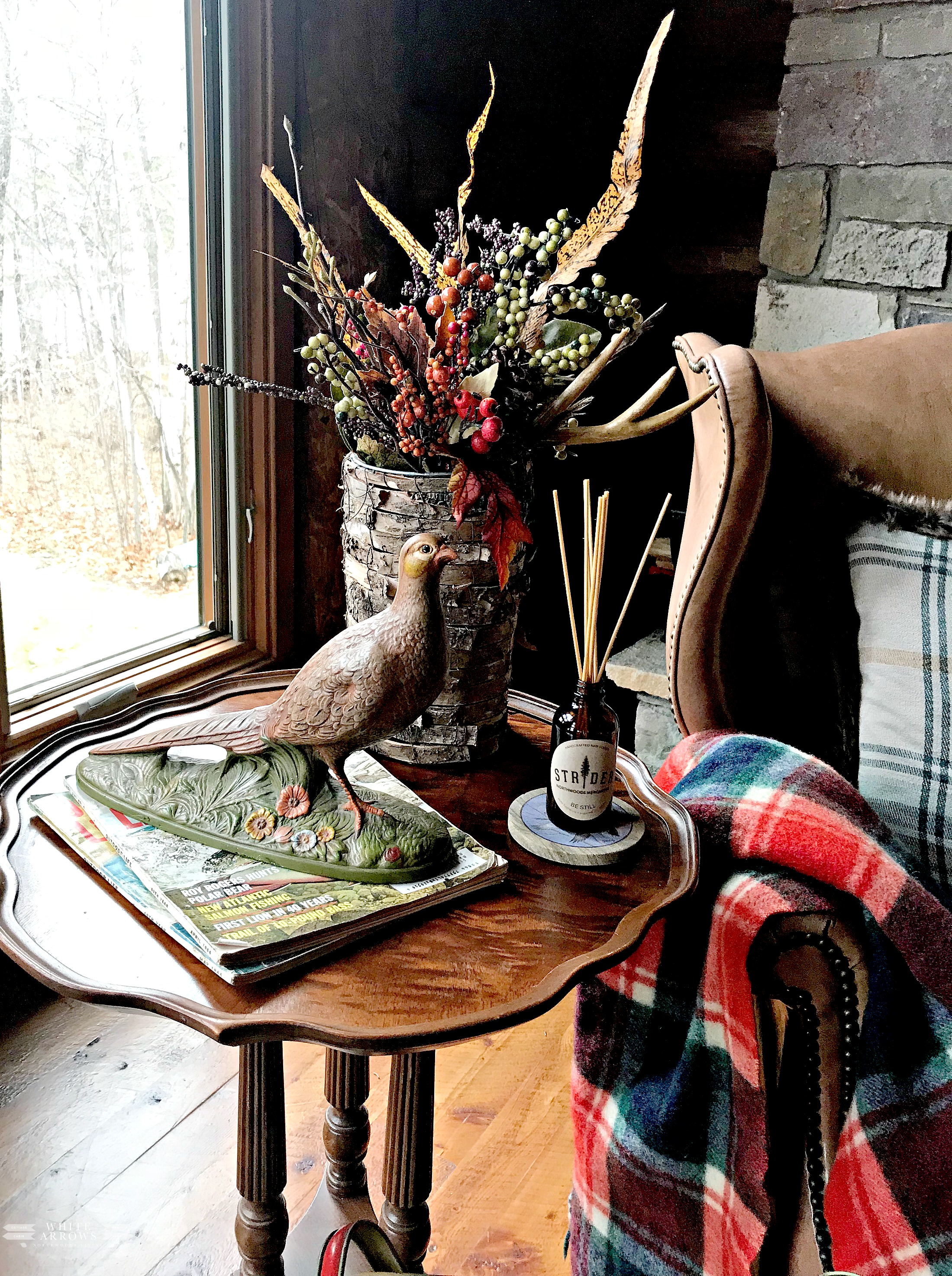 Thanksgiving-decor-side-table-pheasant ~ White Arrows Home