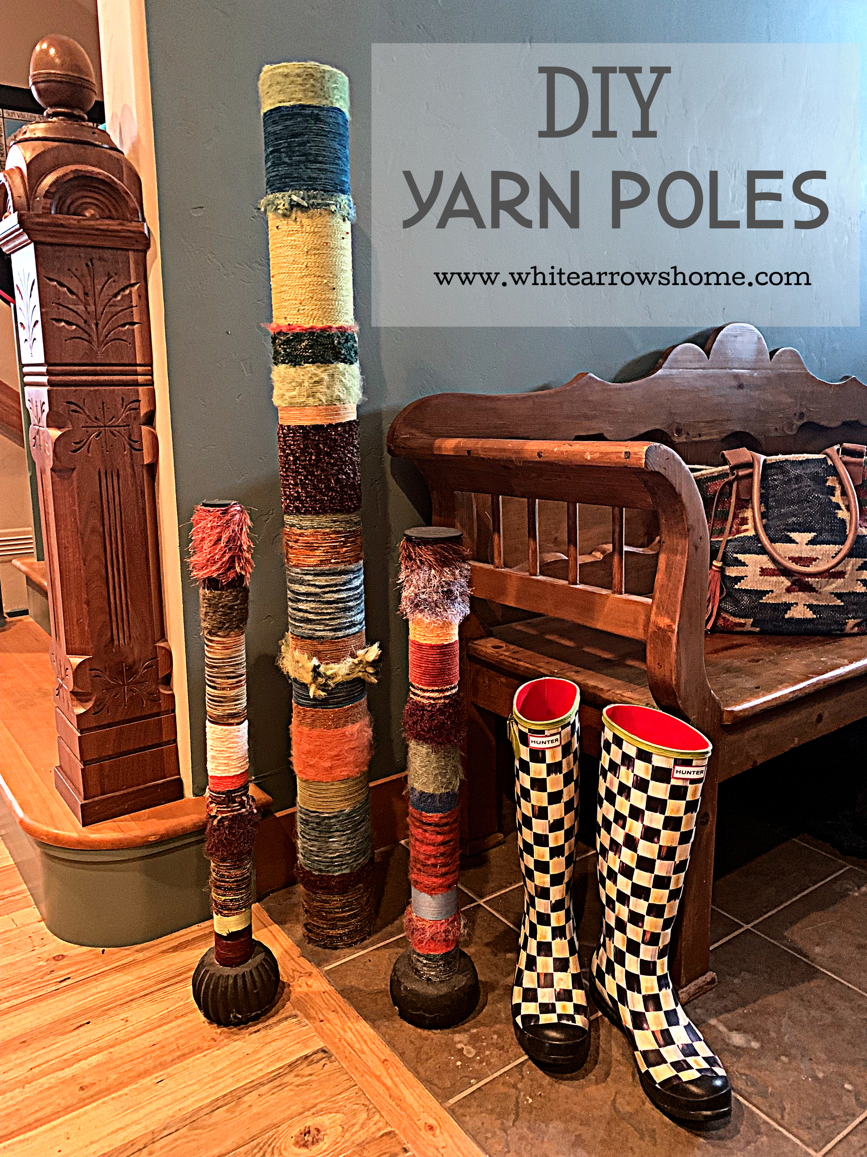 DIY Artwork- Colorful Yarn Poles ~ White Arrows Home