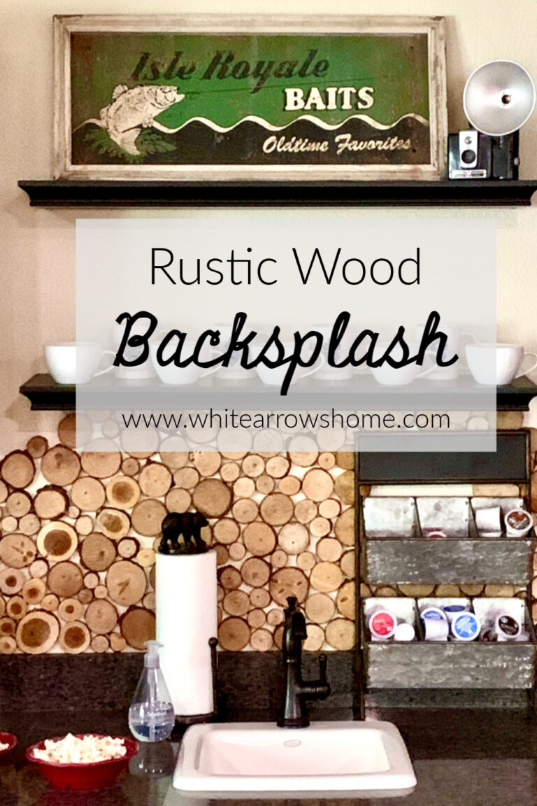Easy Rustic Backsplash with Wood Slices ~ White Arrows Home