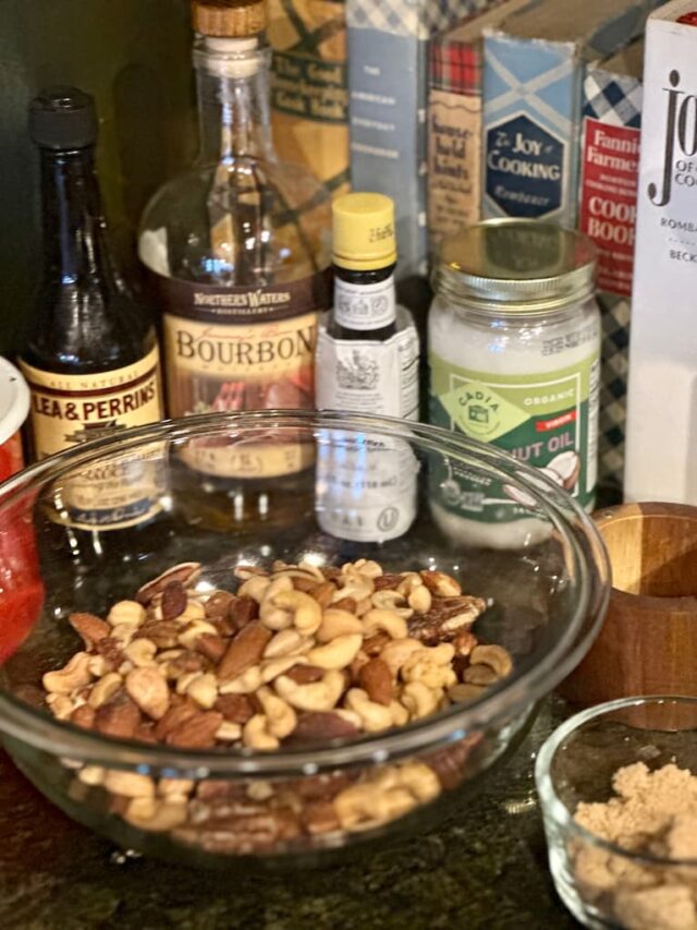 Super Bowl Snack- Whiskey & Bitters Nut Mix ~ White Arrows Home